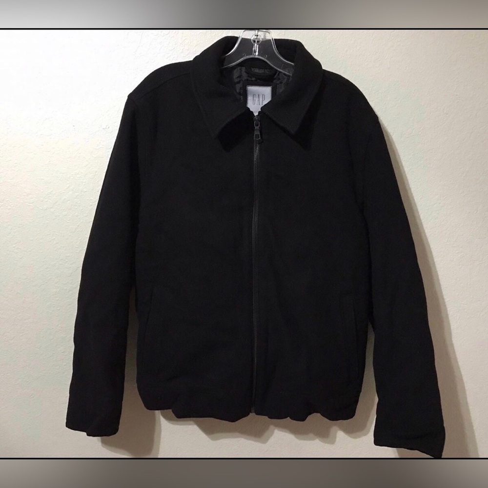 Gap Zip Up Wool Blend Winter Black Jacket Men Size La… - Gem